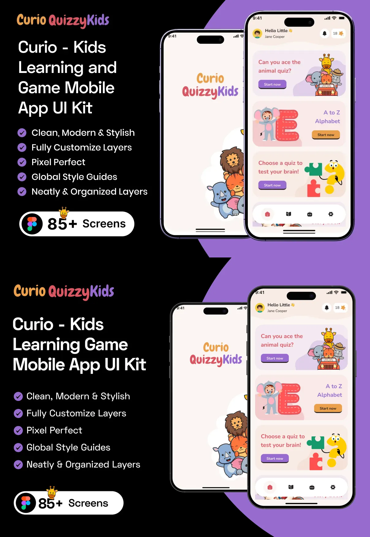 Curio - Kids Learning Game Mobile App UI Kit Figma Resources on UI8 ...
