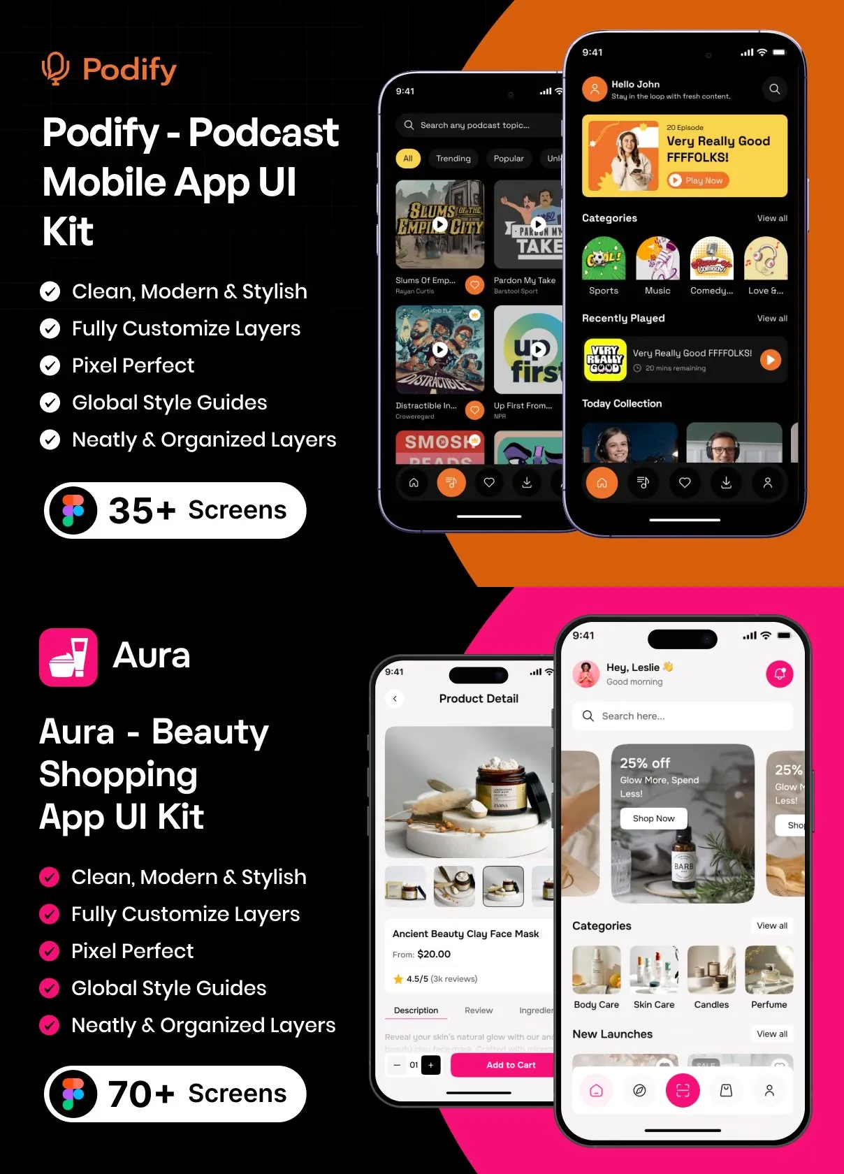 Podify - Podcast Mobile App UI Kit Figma Resources on UI8 - Mansknow - UI Design Resources