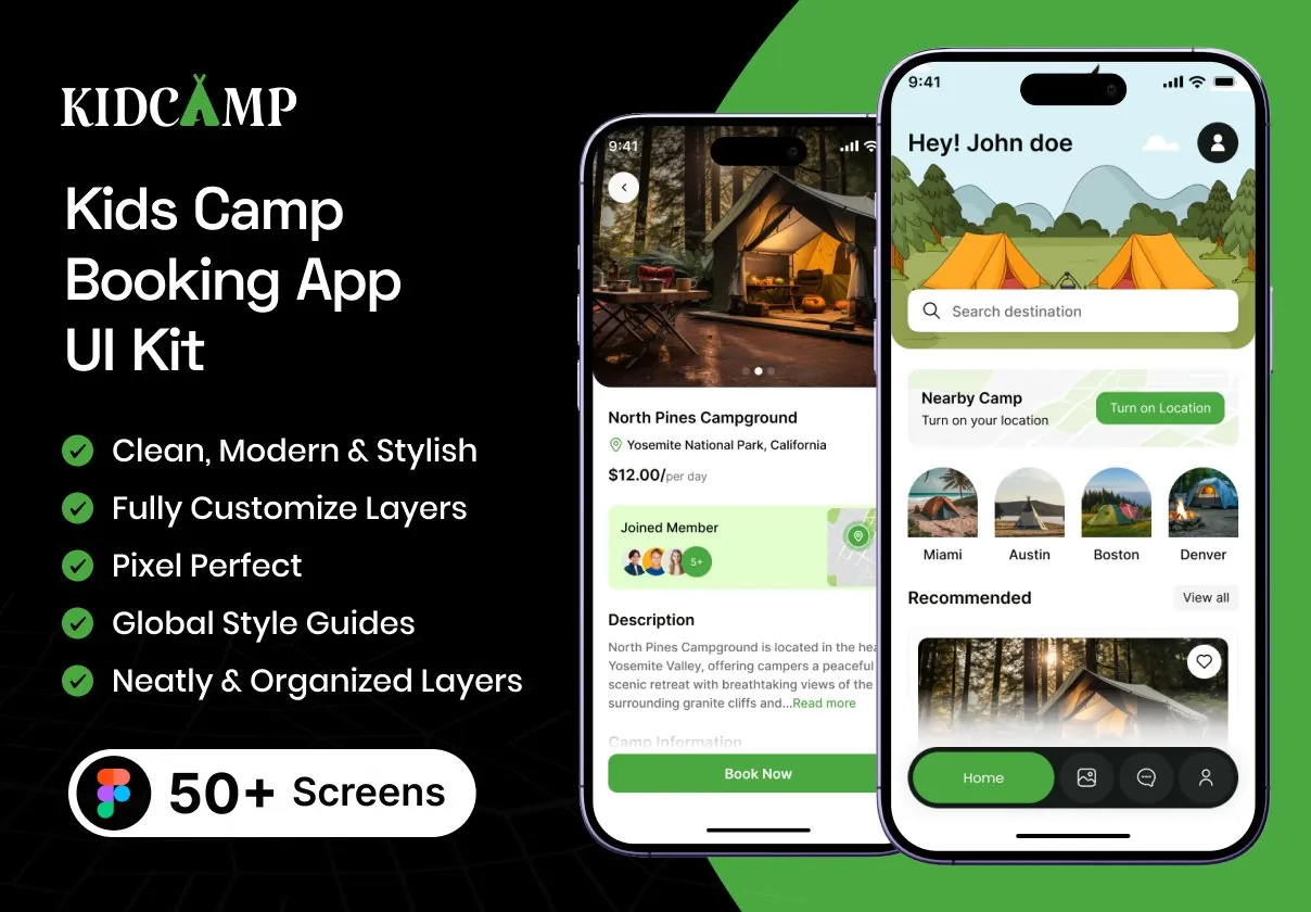 Kids Camp Booking App UI Kit Figma Resources on UI8 - Mansknow - UI Design Resources