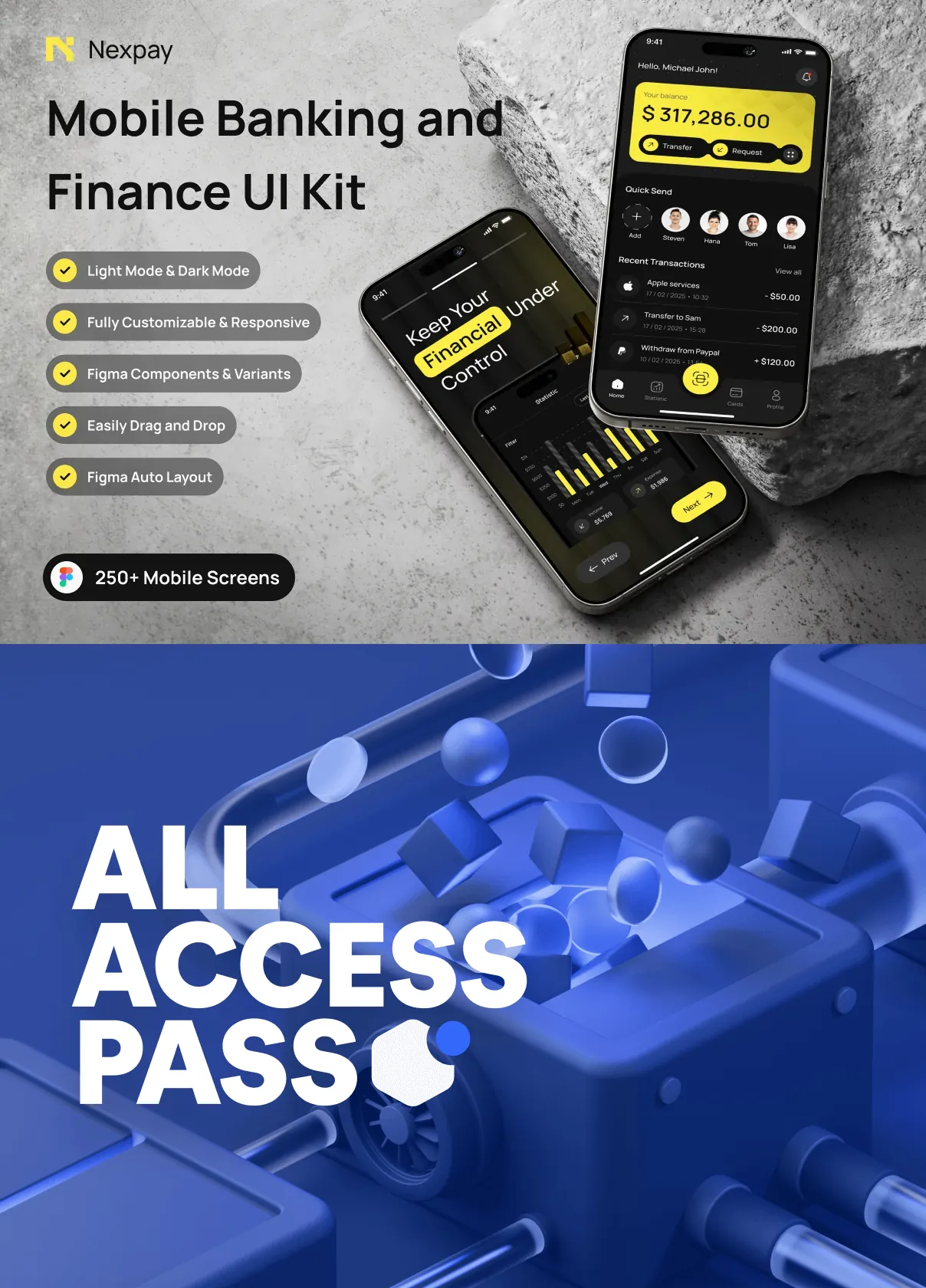 Nexpay - Mobile Banking and Finance App UI Kit Figma Resources on UI8 - Mansknow - UI Design ...