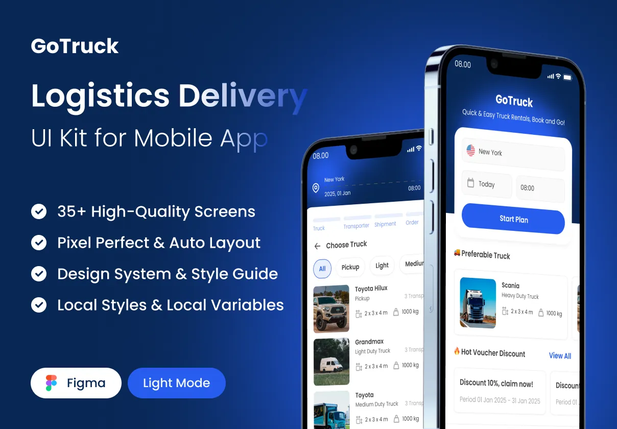 GoTruck - Logistics Delivery App UI Kit - Mansknow - UI Design Resources