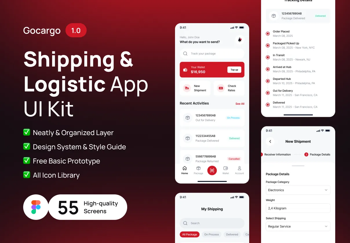 Gocargo - Shipping Logistic App UI Kit - Mansknow - UI Design Resources