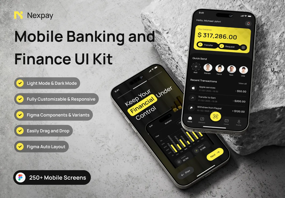 Nexpay - Mobile Banking and Finance App UI Kit Figma Resources on UI8 ...